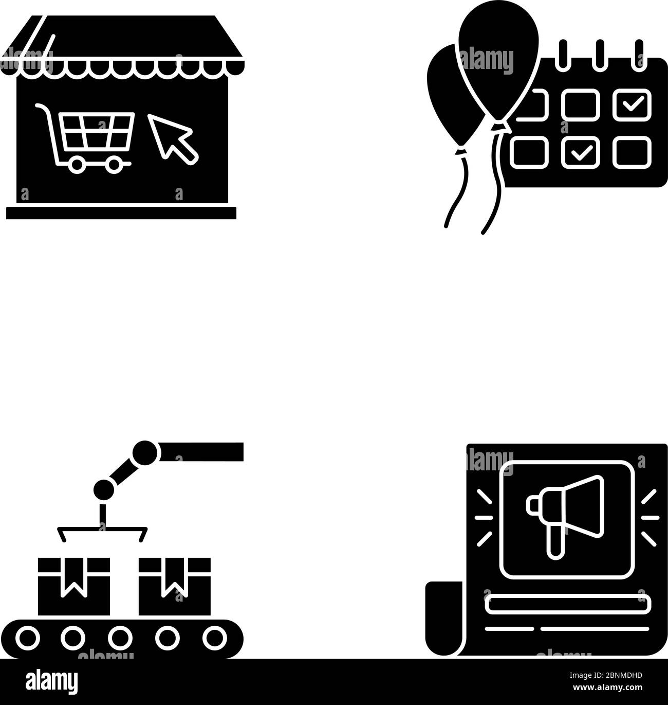 Social media store black glyph icons set on white space. Online ...