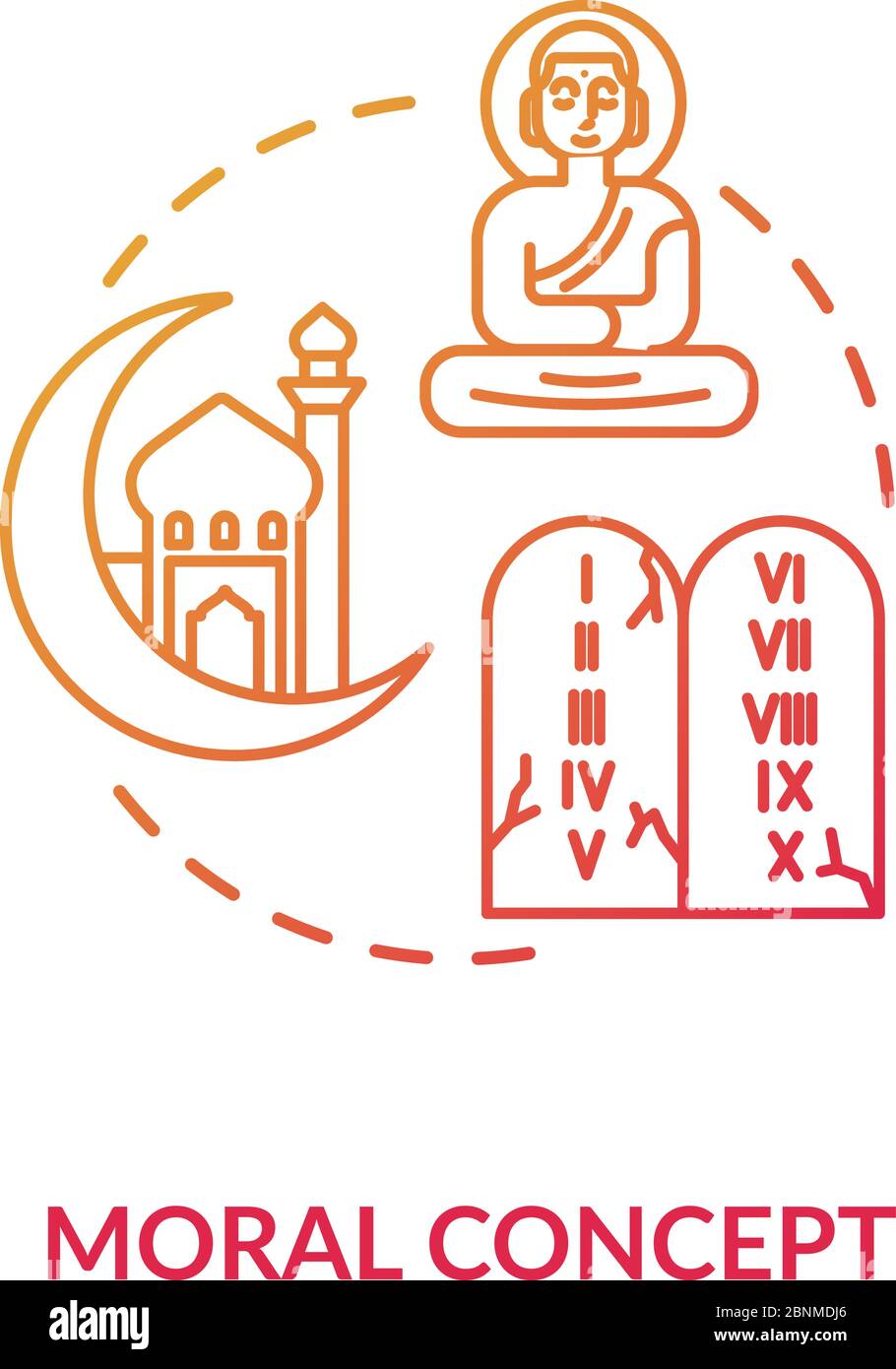 Moral red gradient concept icon. Cultural diversity. Buddhism and ...