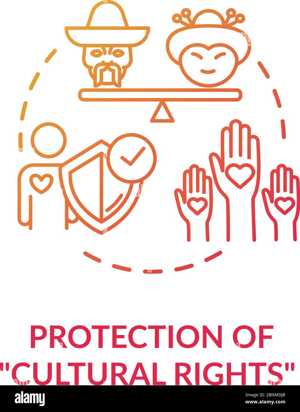 Protection of cultural rights red gradient concept icon. Multi ethnic ...