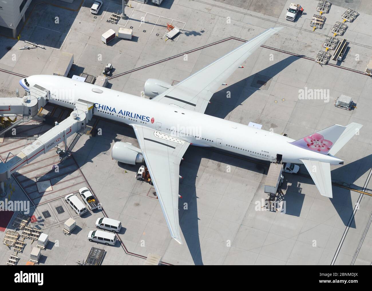 China Airlines Boeing 777 (B777) long haul plane parked at Los Angeles ...