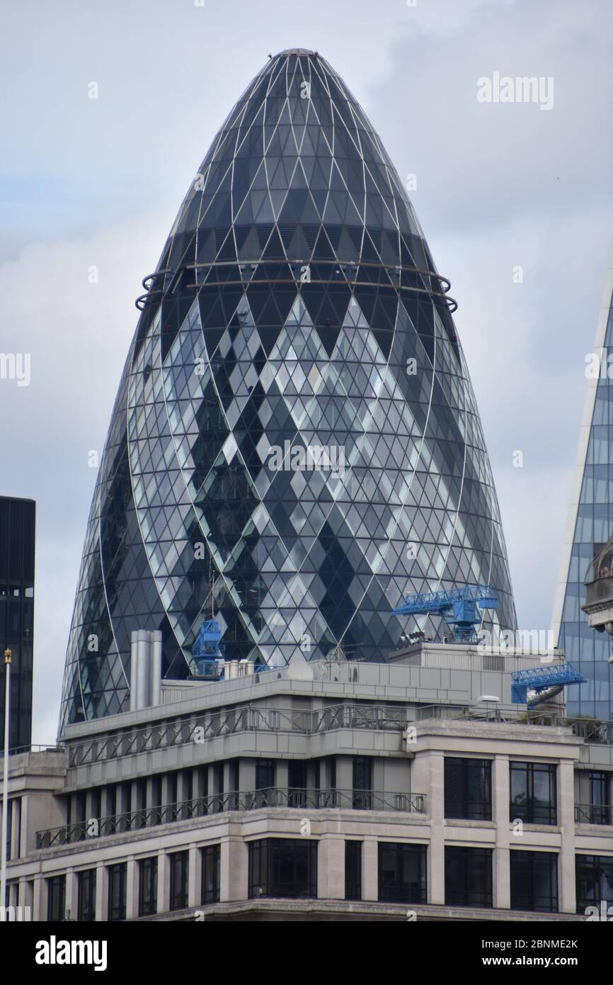A close up image of the Gherkin building in Central London (30 St Mary ...