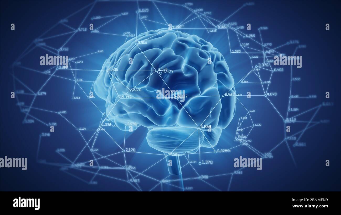 3d illustration brain with computational and mathematical data Stock ...