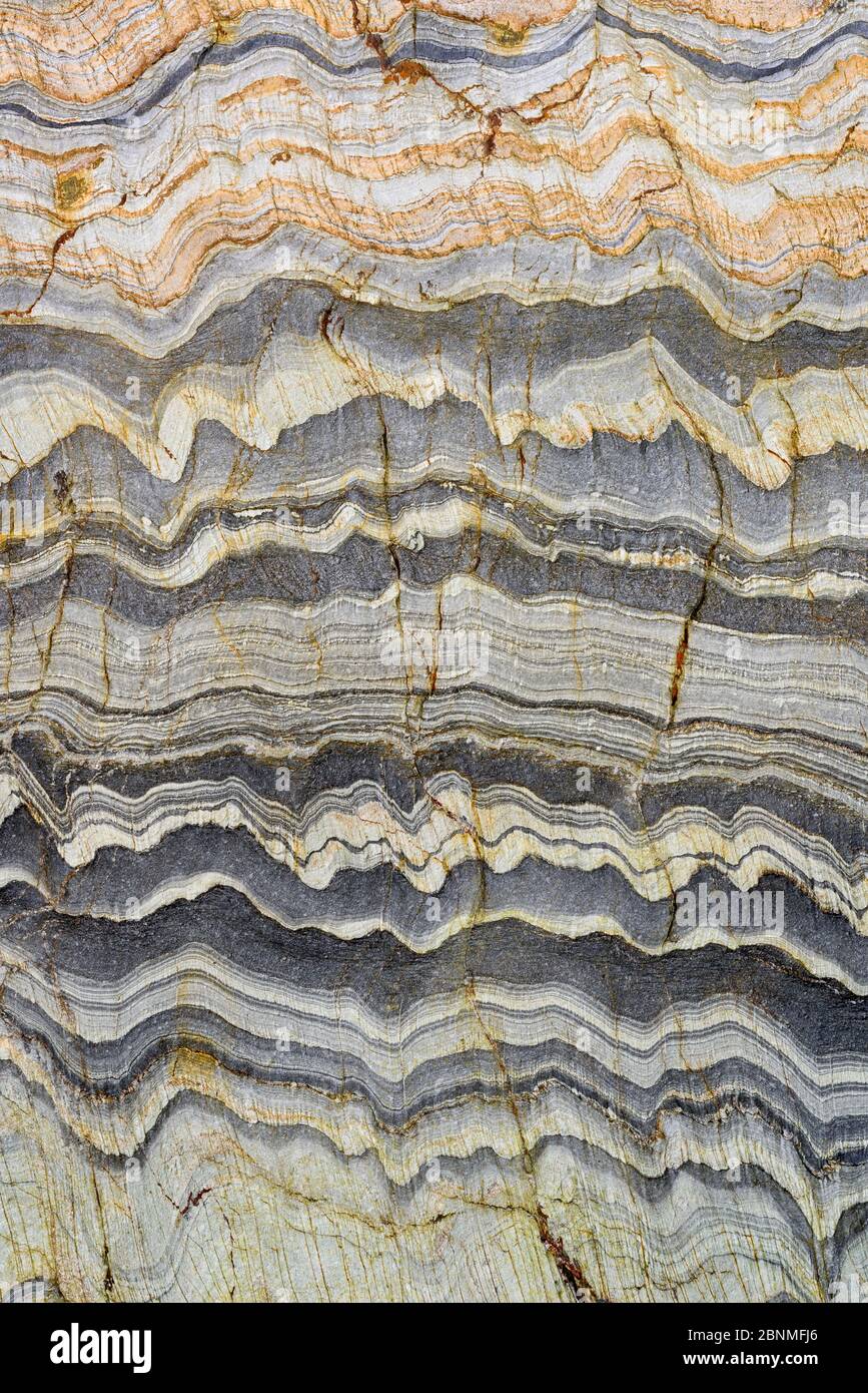 Abstract pattern detail in Slate rock, Kintra, Islay, Scotland Stock ...