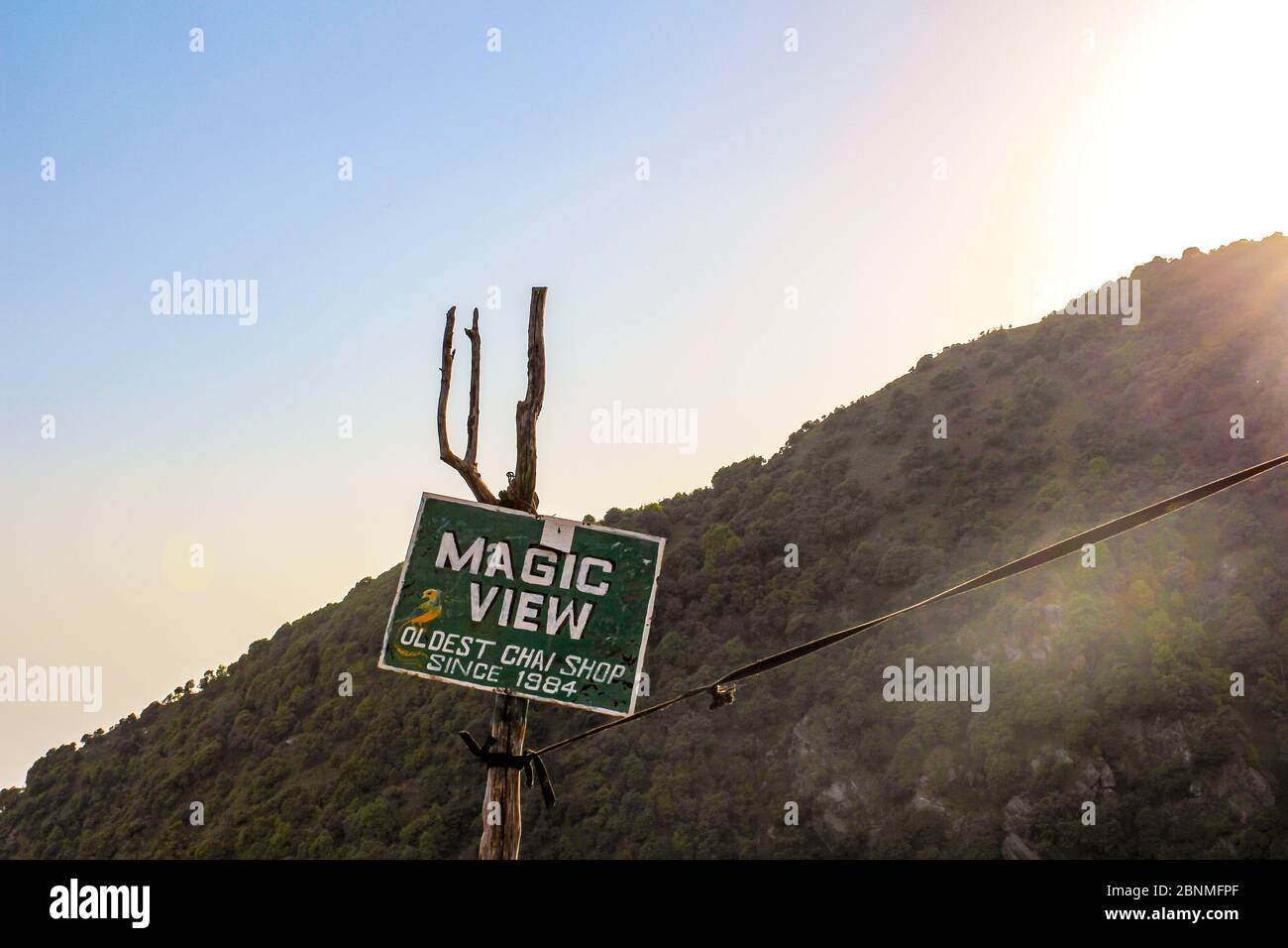 The magic view point in mountain hills of Triund. Green mountains of ...