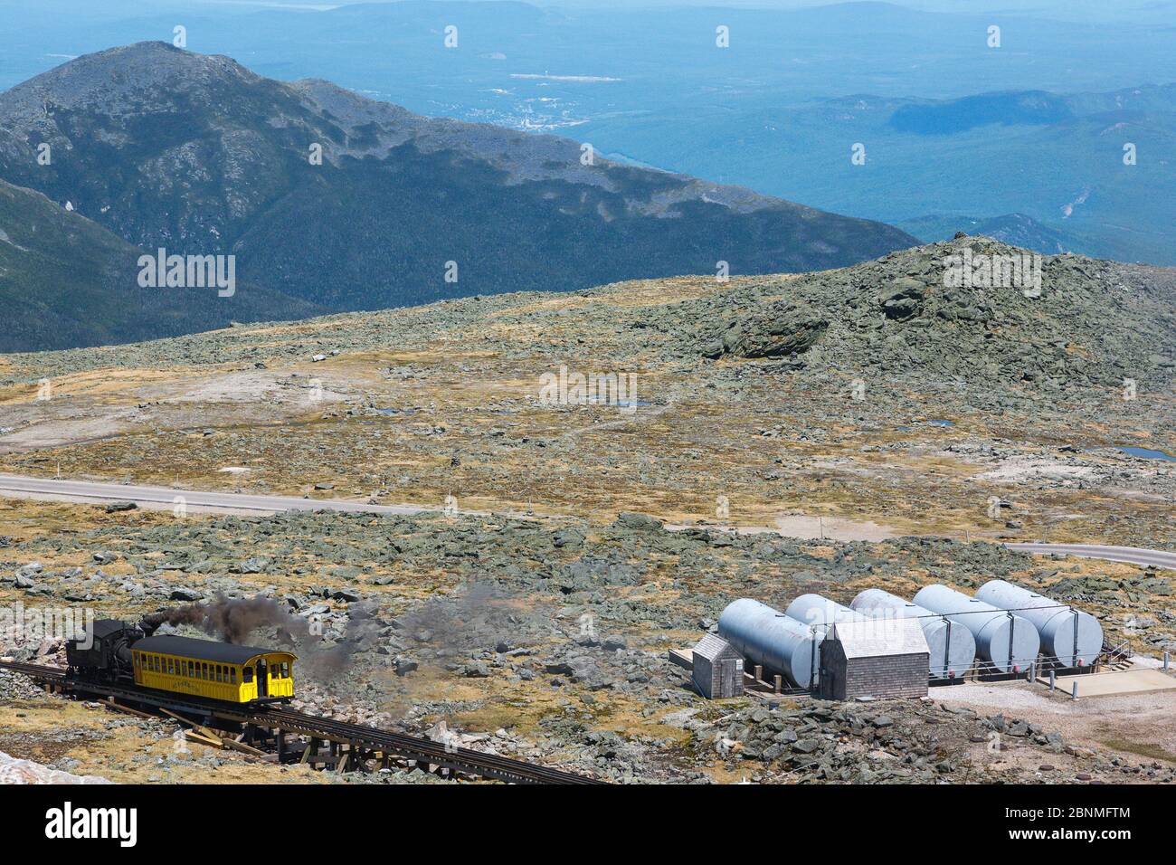 The Mount Washington Cog Railway on the summit of Mount Washington in ...