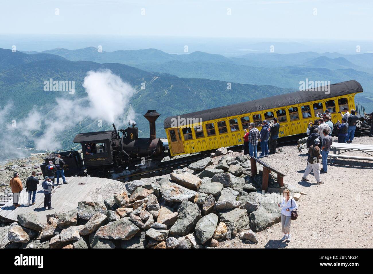 The Mount Washington Cog Railway on the summit of Mount Washington in ...