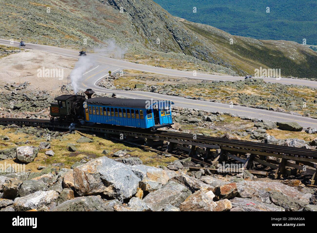 The Mount Washington Cog Railway on the summit of Mount Washington in ...