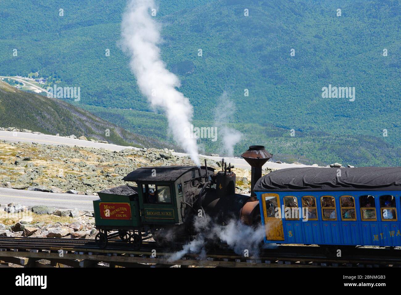 The Mount Washington Cog Railway on the summit of Mount Washington in ...