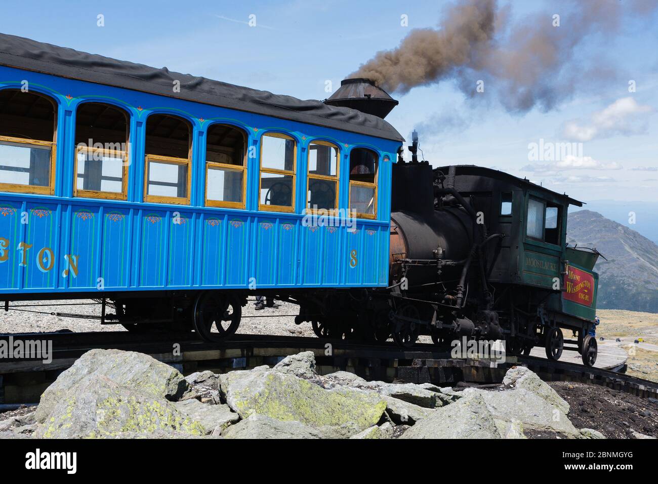 The Mount Washington Cog Railway on the summit of Mount Washington in ...
