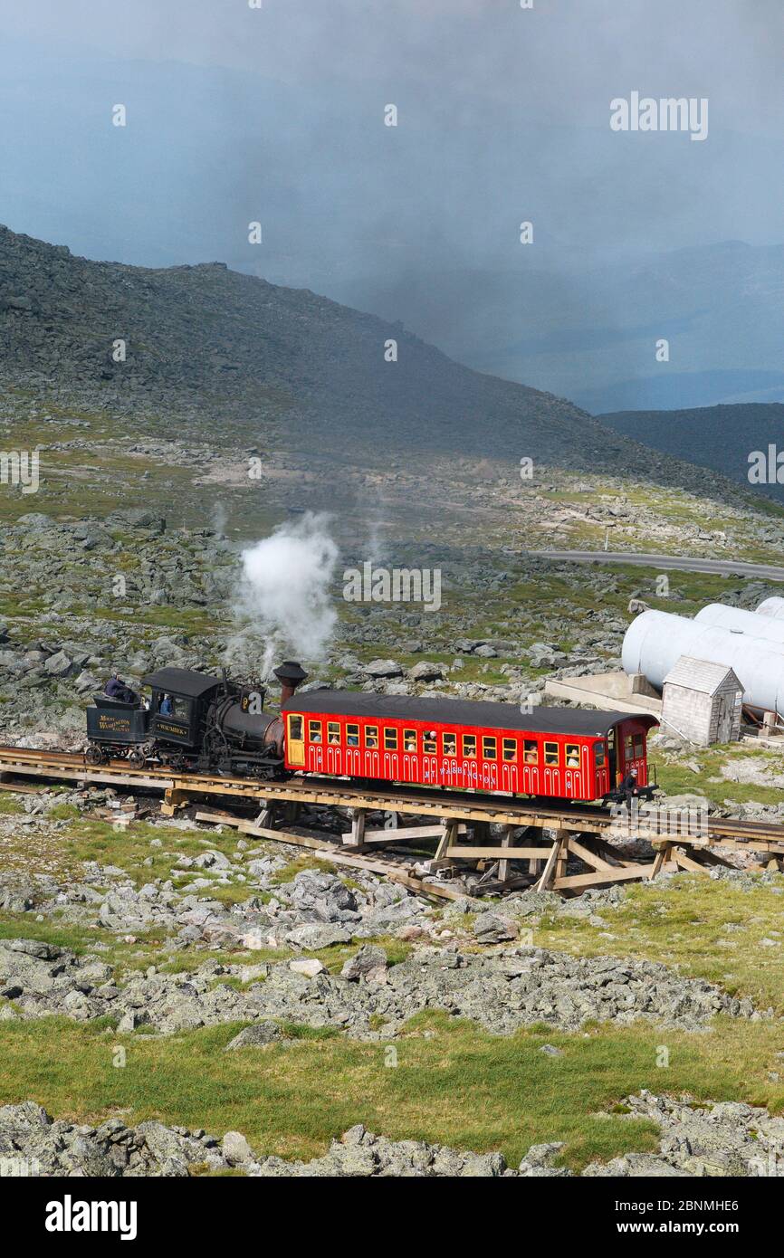 The Mount Washington Cog Railroad on the summit of Mount Washington in ...