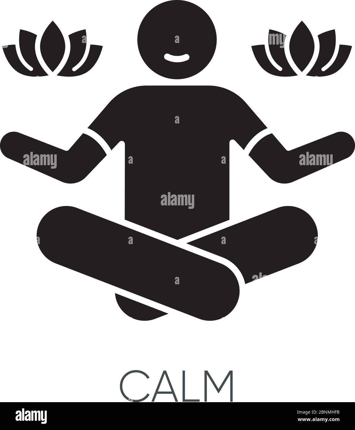 Calm black glyph icon. Man sit in lotus pose. Meditation for mental ...