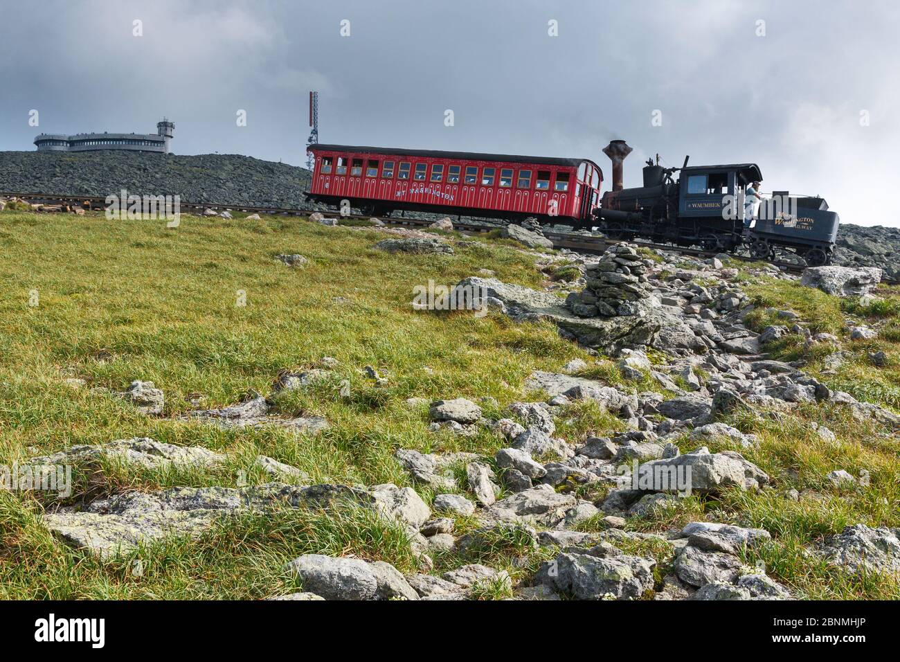 The Mount Washington Cog Railroad on the summit of Mount Washington in ...