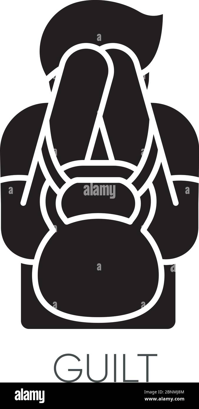 Guilt black glyph icon. Man feeling ashamed. Mental health issue. Heavy ...