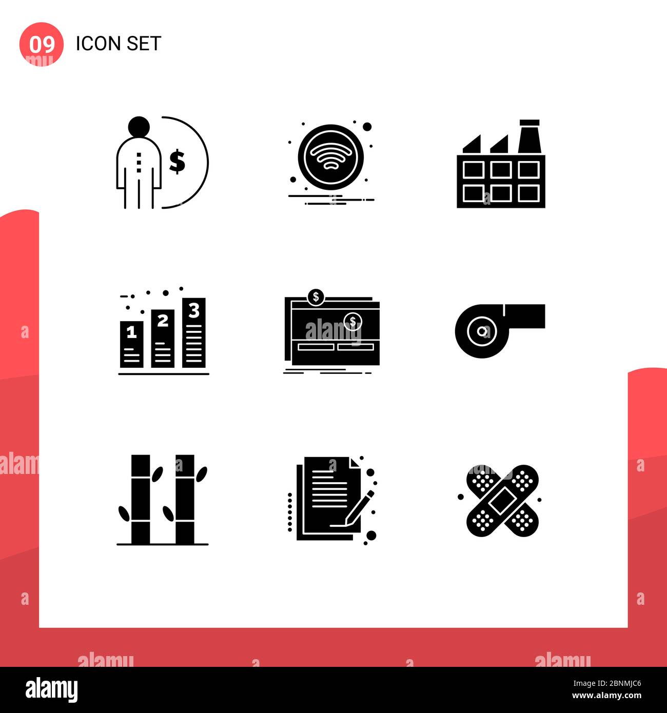 Group of 9 Solid Glyphs Signs and Symbols for crowdfunding, processing ...