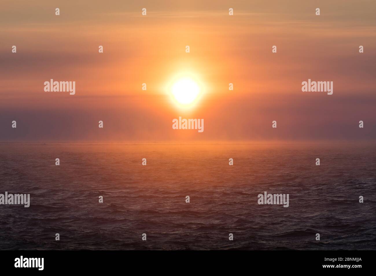 Midnight sun in late winter, Svalbard, Spitsbergen, Norway, April Taken ...