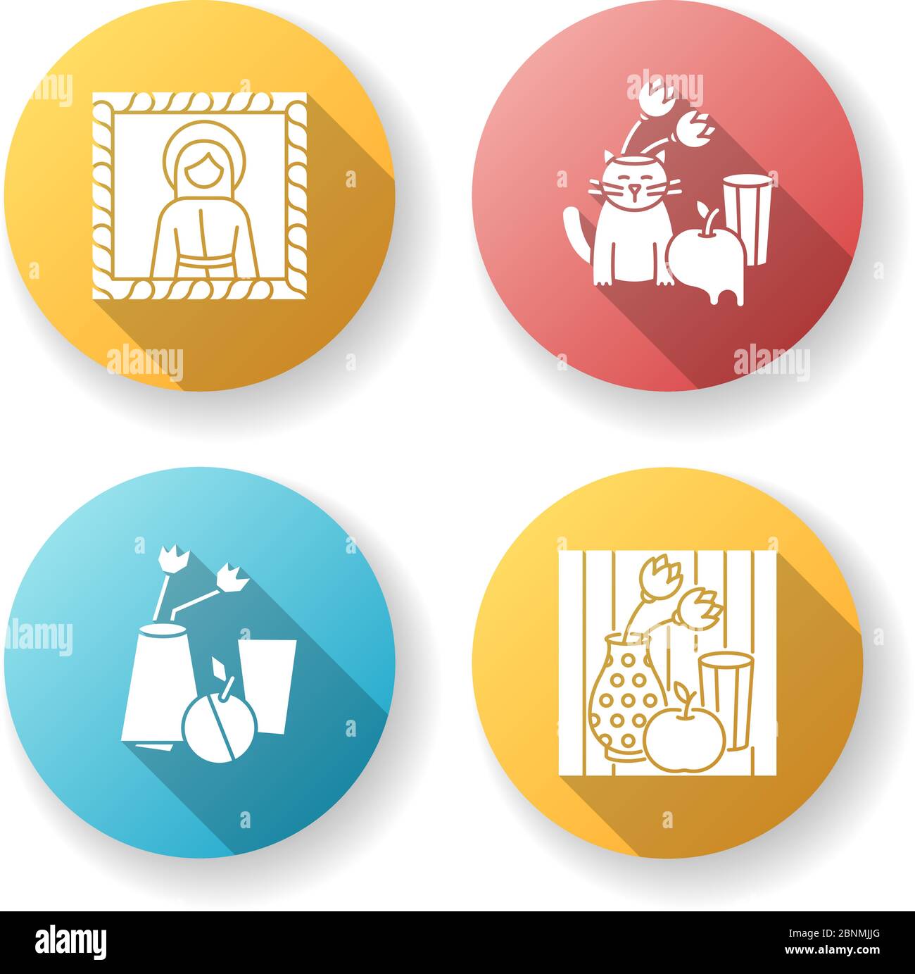 Art Movements Flat Design Long Shadow Glyph Icons Set Surrealism And