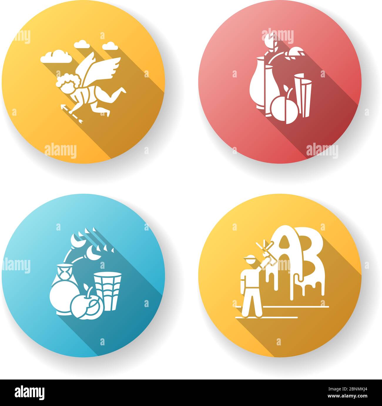 Art Movements Flat Design Long Shadow Glyph Icons Set Avant Garde And