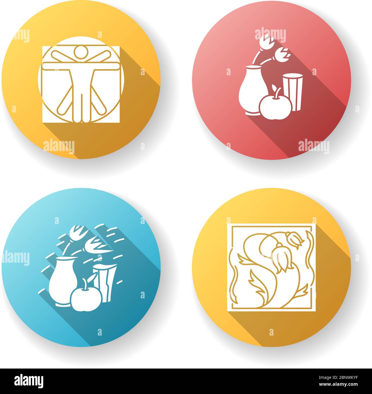 Cultural movements flat design long shadow glyph icons set. Renaissance ...