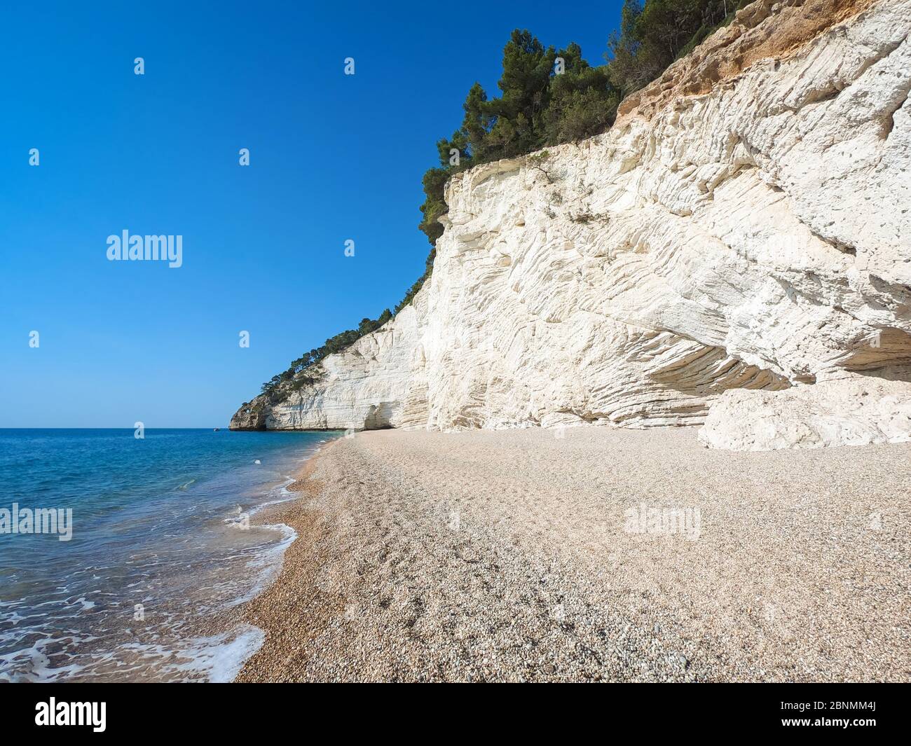 landscape of the beach and the white cliffs of Gargano peninsula ...