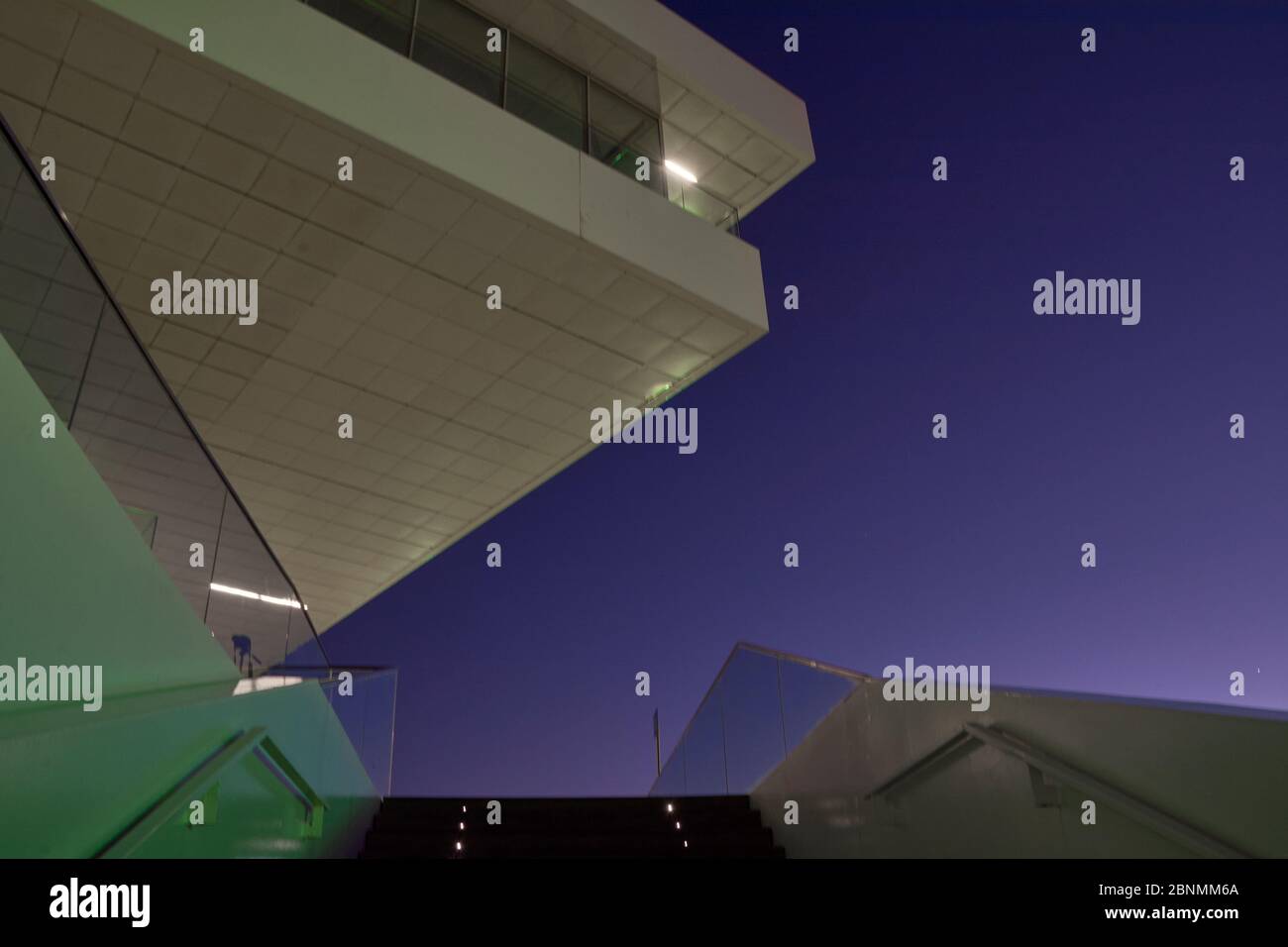 Modernist building, in the blue hour, symmetry, parallel lines, blue ...