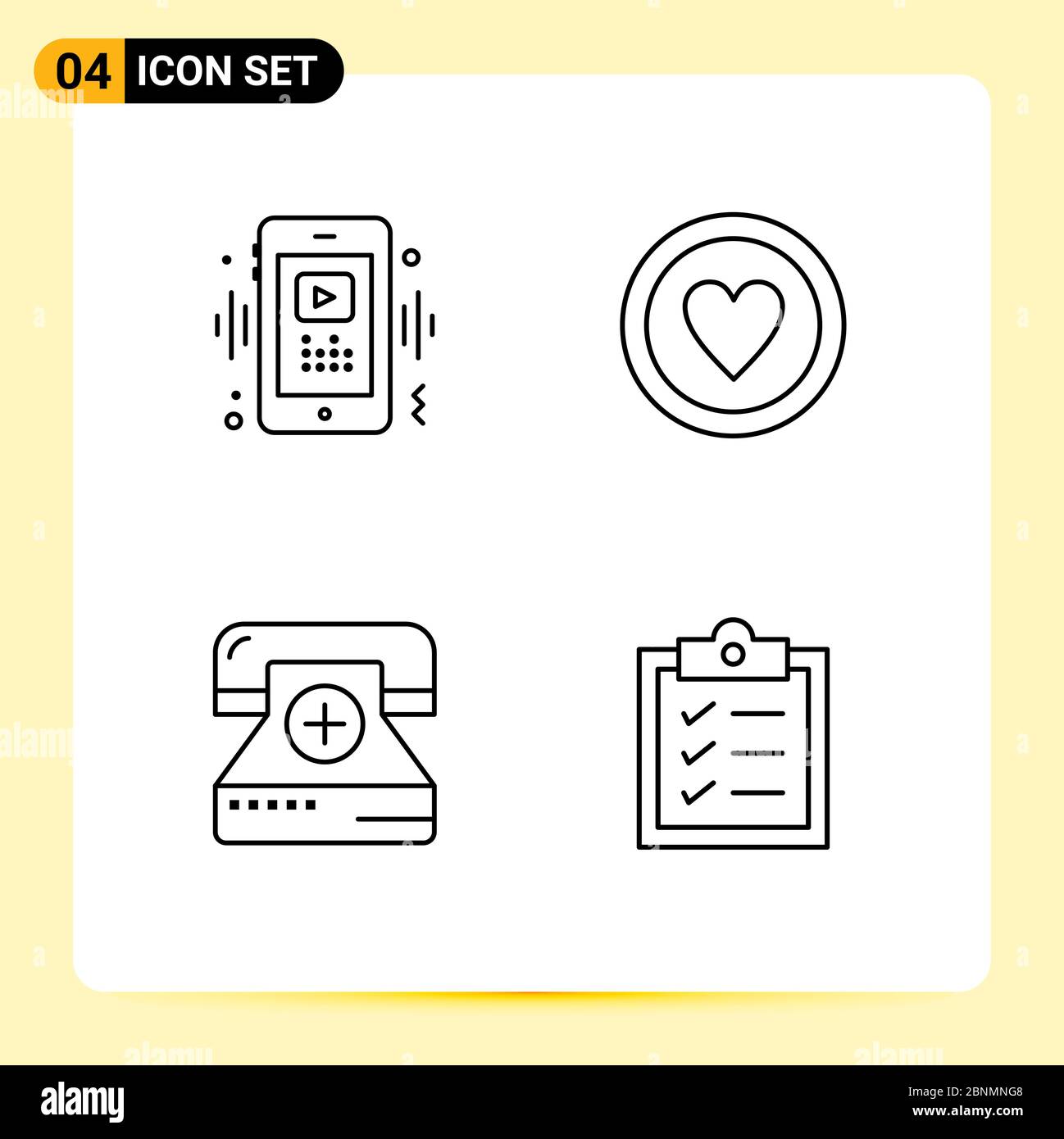 4 Universal Line Signs Symbols of phone, call, player, love, fitness ...