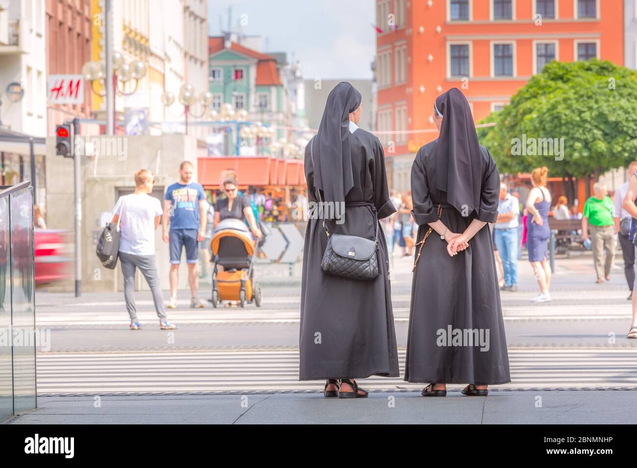 Wroclaw, Poland - June 21, 2019: Two nuns in downtown of famous Polish ...