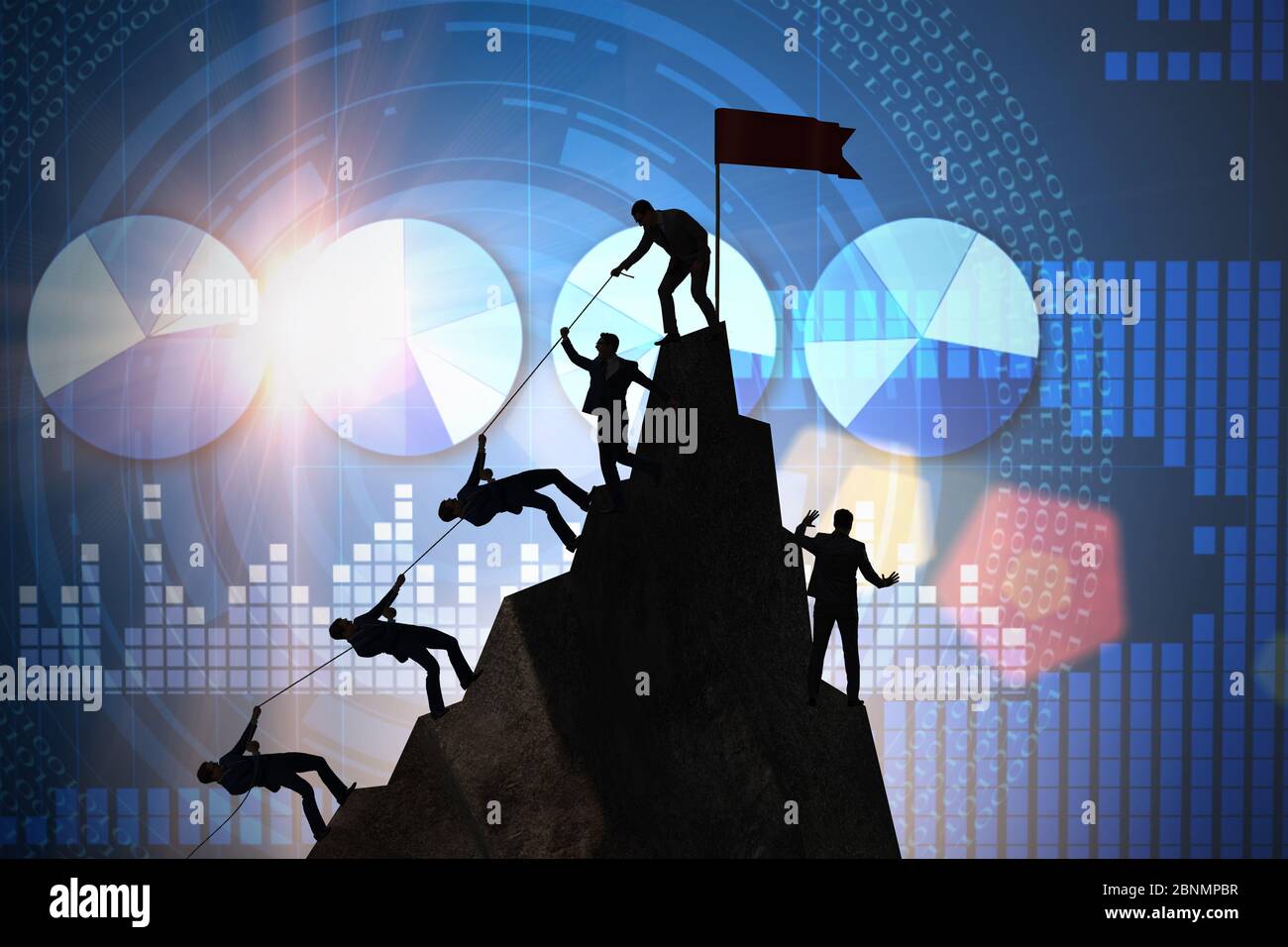 Concept of teamwork with team climbing mountain Stock Photo - Alamy