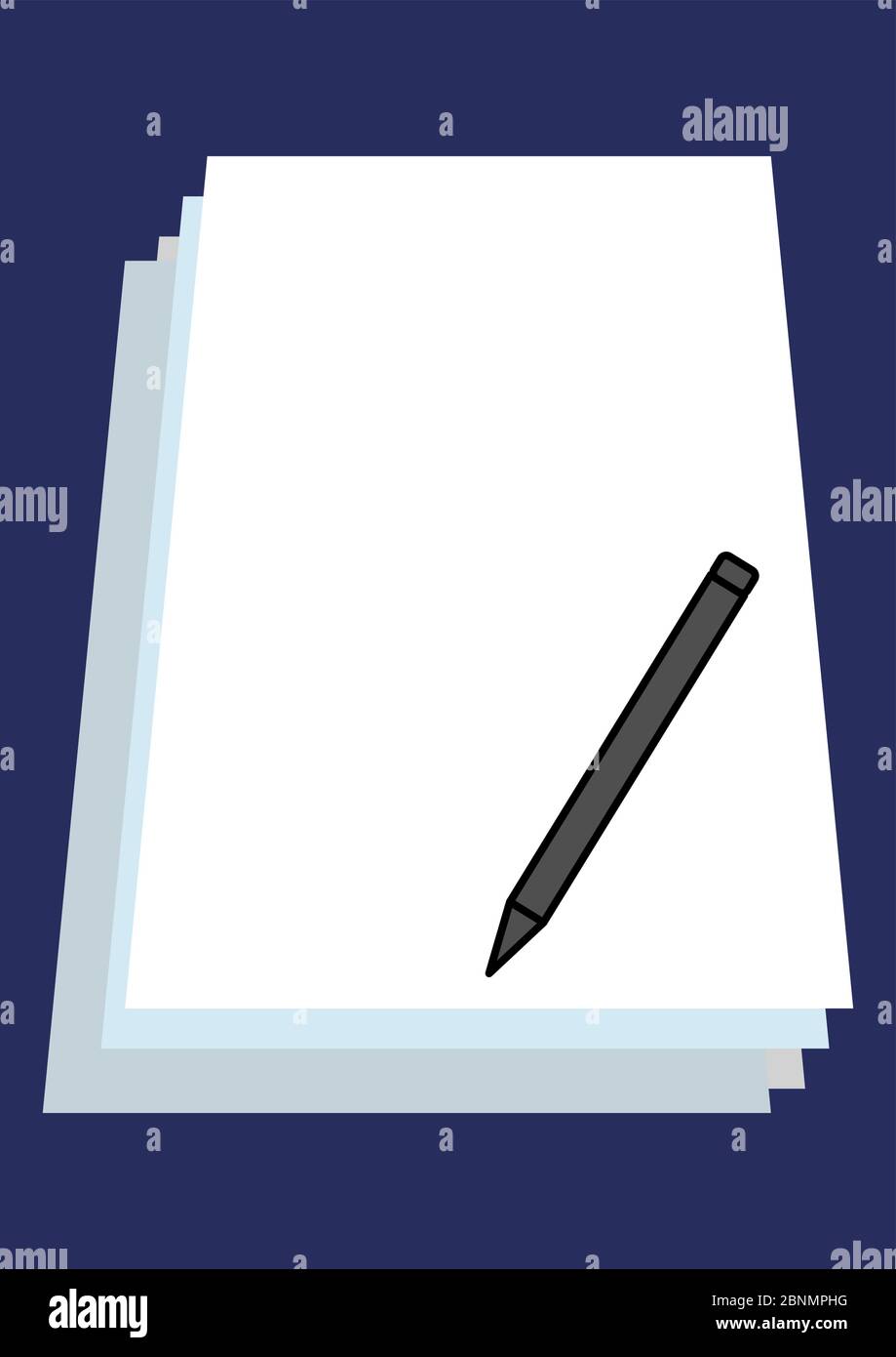 A stack of white sheets of paper and a writing pen Stock Vector Image ...