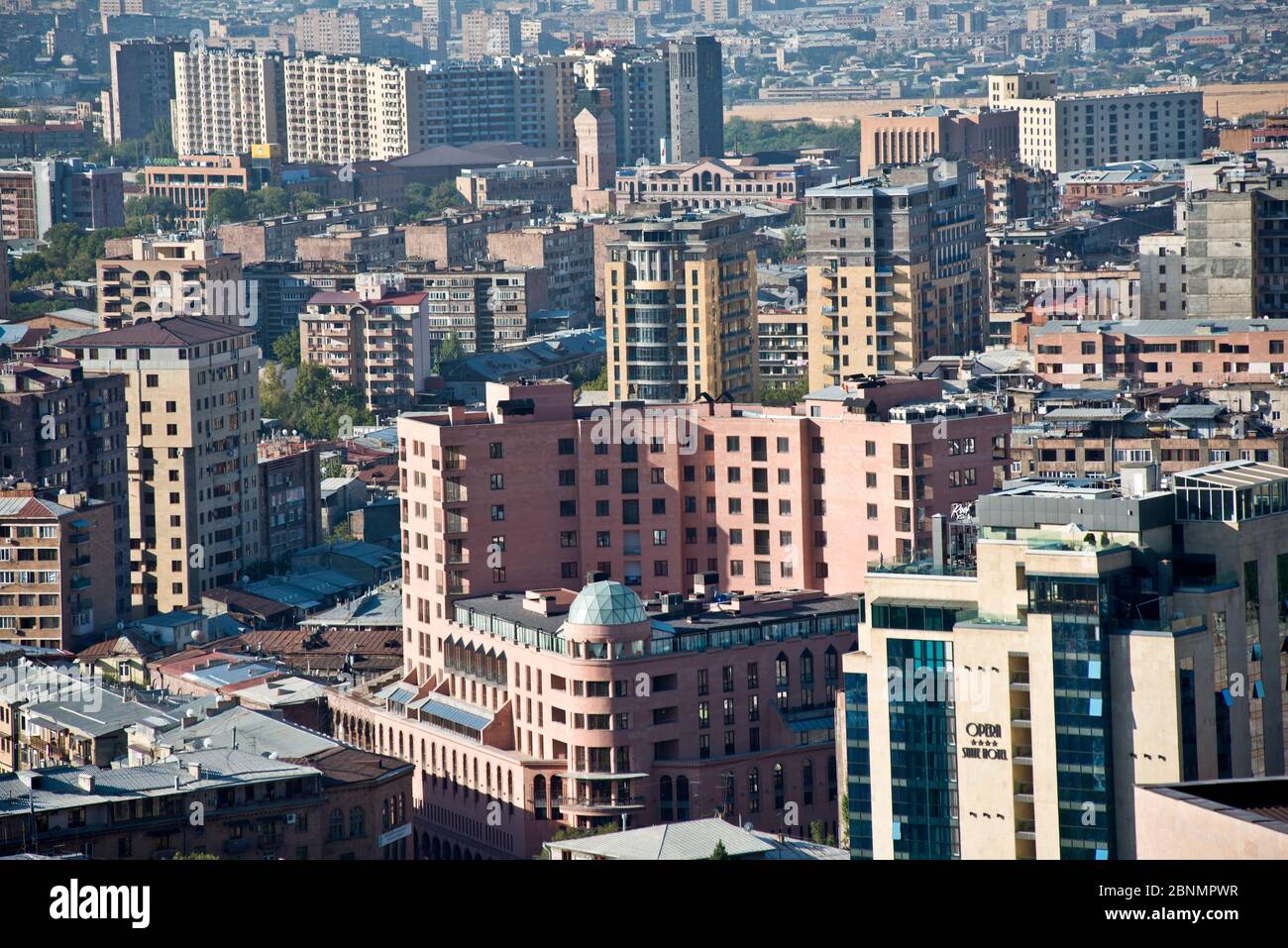 Yerevan: panoramic view, showing the Opera Suite Hotel and monoblocks ...