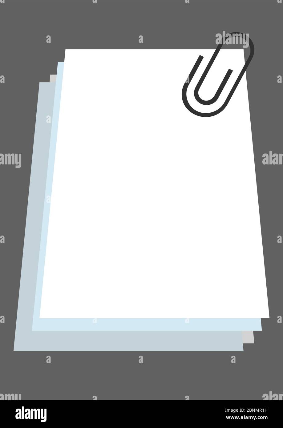 A stack of white sheets of paper stapled with a paper clip Stock Vector ...