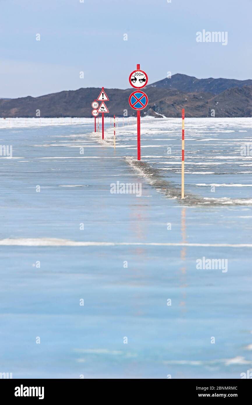 Official Ice Road across Lake Baikal, Siberia, Russia, March 2015 Stock ...