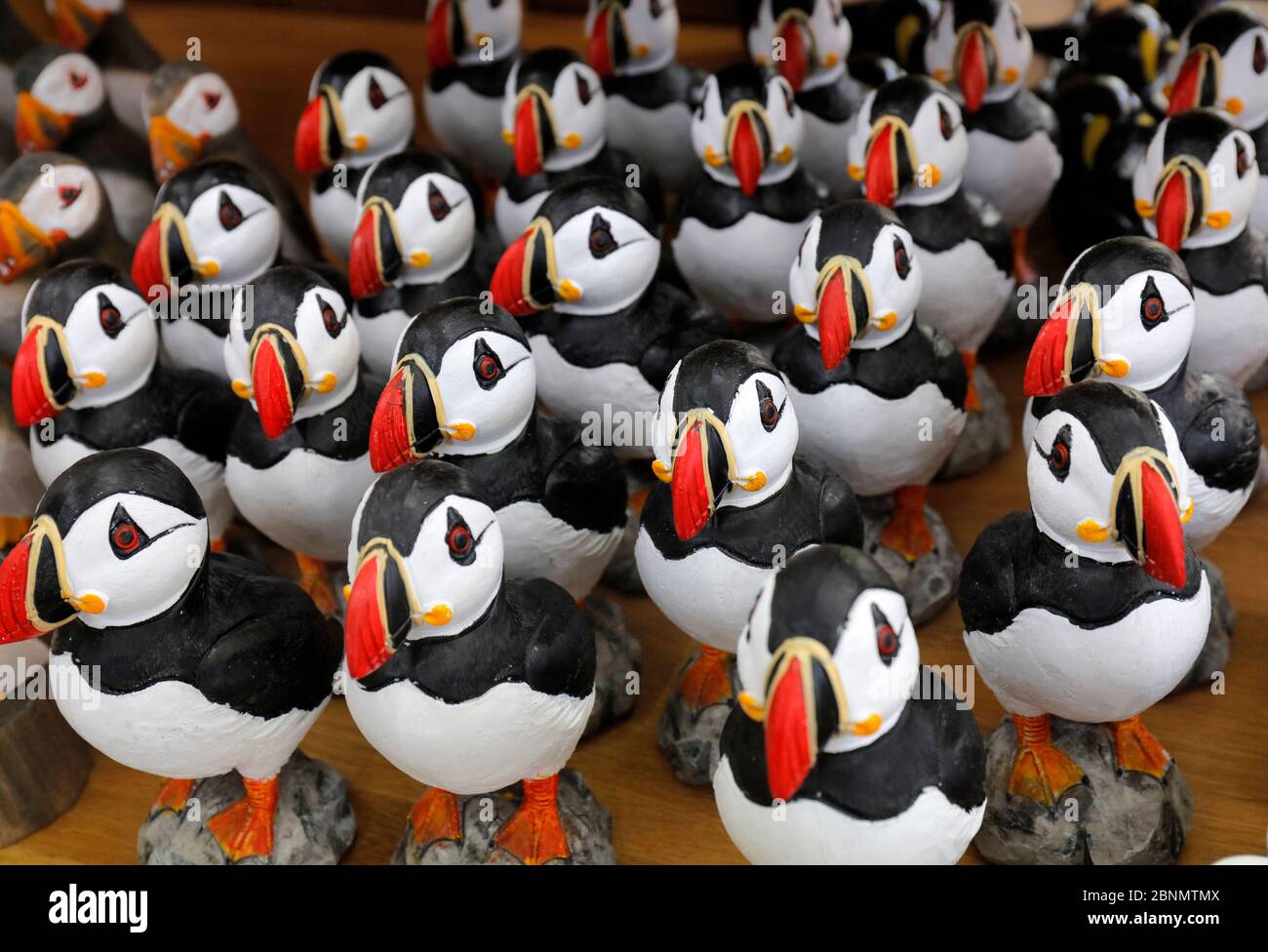Puffin figurines in specialized puffin shop, Reykjavik, Iceland ...