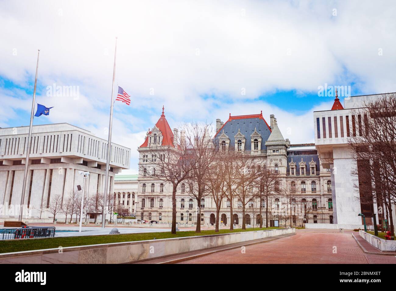 New York State Capitol building view from Empire Plaza government park ...