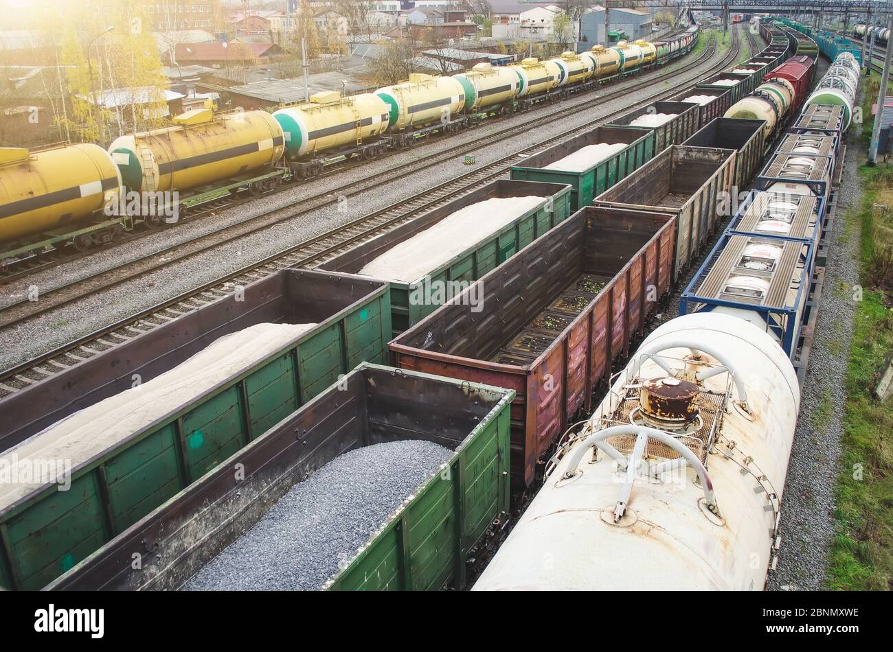 Sorting freight cars on the railroad while formation the train Stock ...
