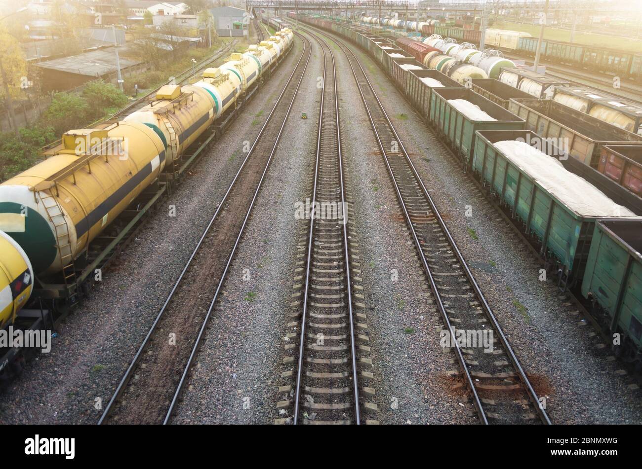 Sorting freight cars on the railroad while formation the train Stock ...