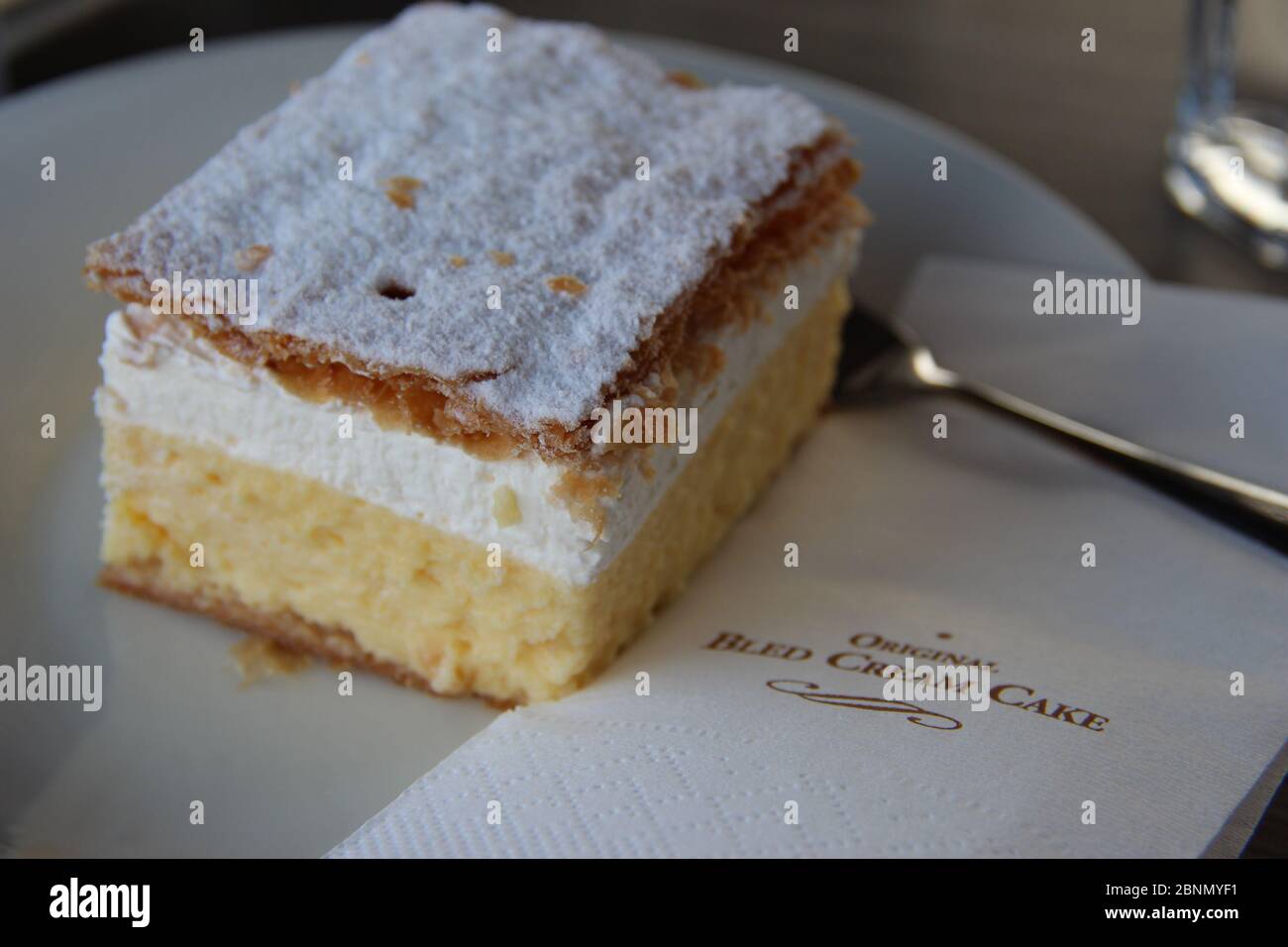 Traditional Bled Cream Cake at a cafe on Lake Bled in Slovenia Stock ...