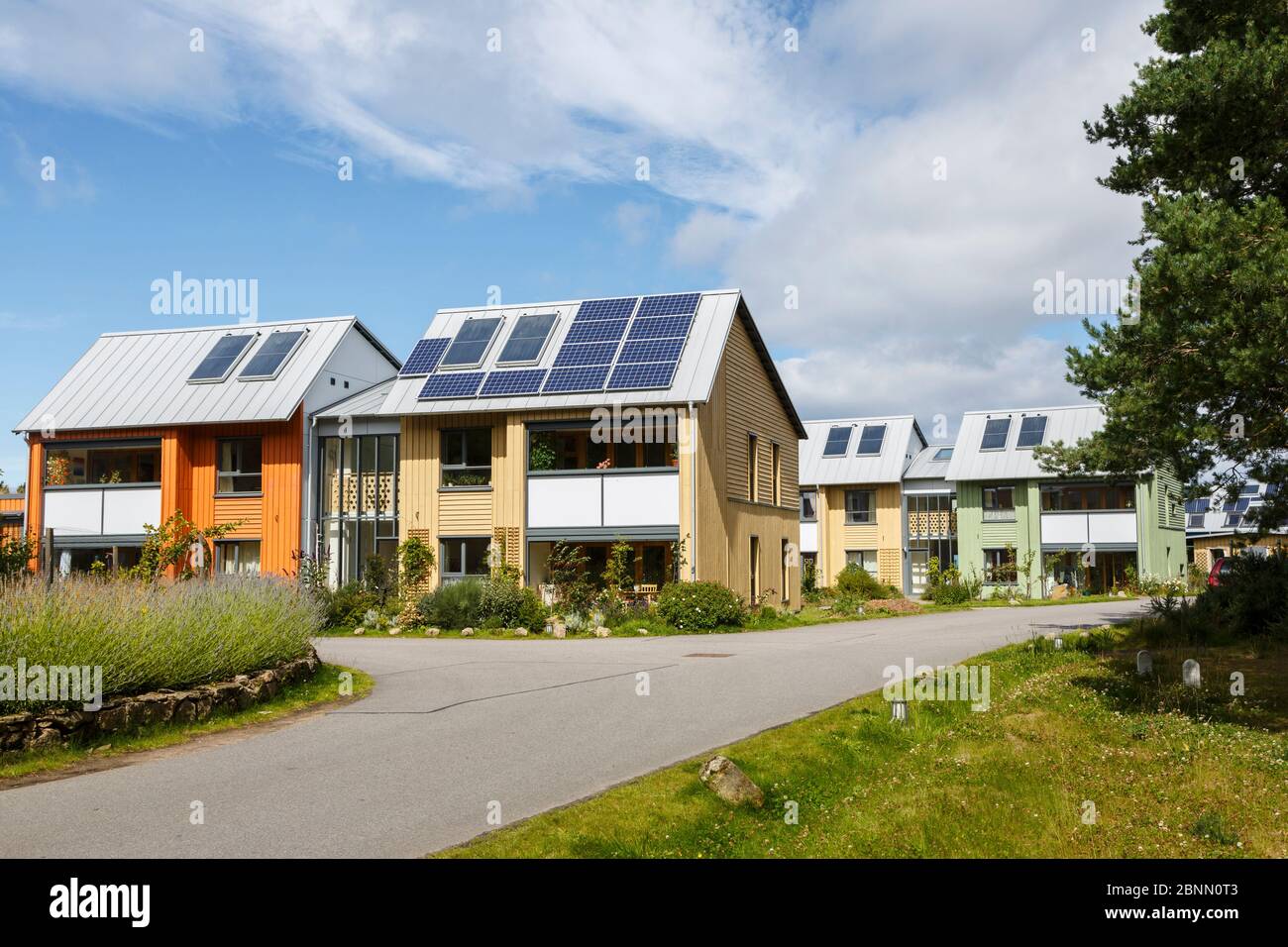 Ecological sustainable housing with solar panels. Findhorn Foundation ...