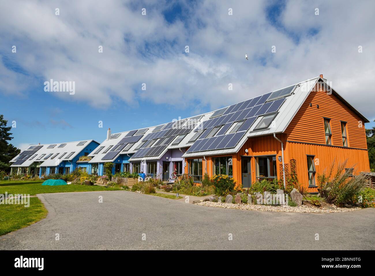 Ecological sustainable housing with solar panels. Findhorn Foundation ...