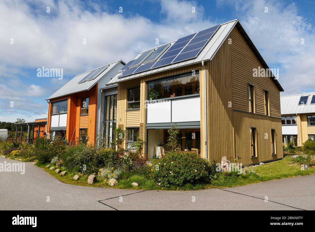 Ecological sustainable housing with solar panels. Findhorn Foundation ...