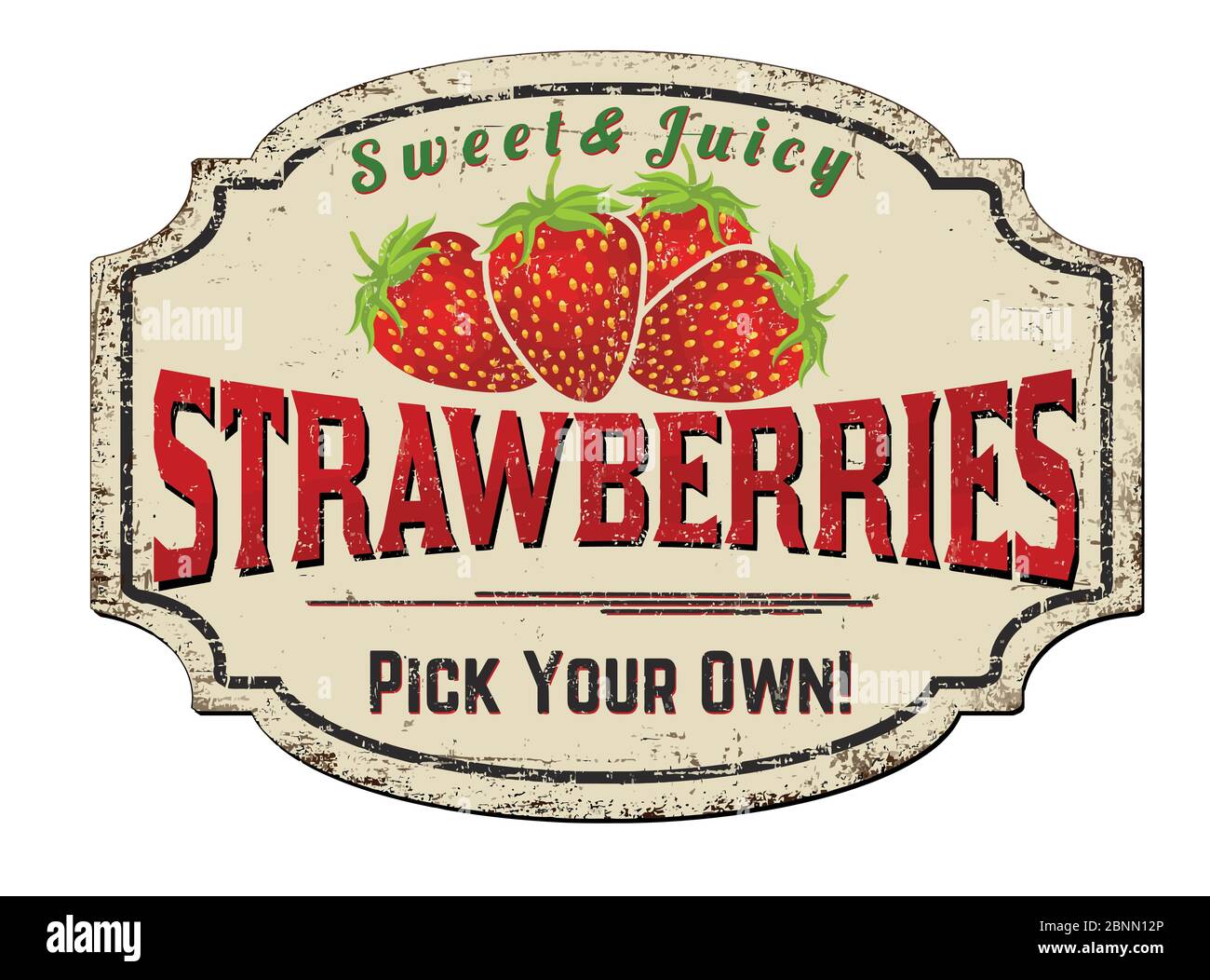 Strawberries vintage rusty metal sign on a white background, vector ...