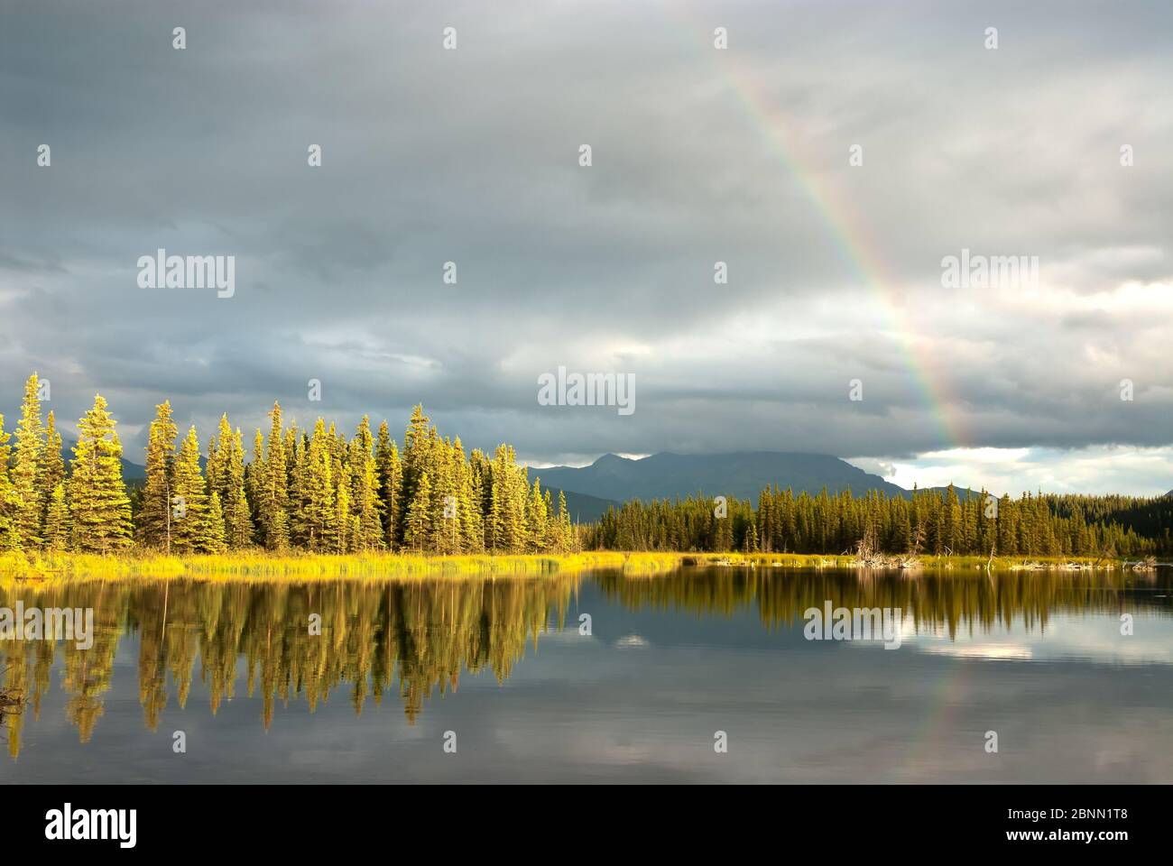 Rainbow on a lake, Alaska, USA Stock Photo - Alamy