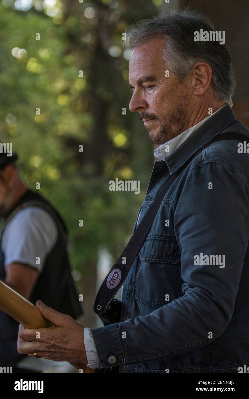 Bass player, in band, playing at outdoor concert Stock Photo - Alamy