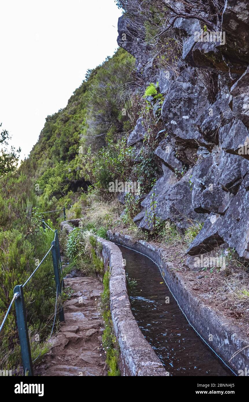 Levada 25 Fontes in Madeira island, Portugal. Irrigation system canal ...