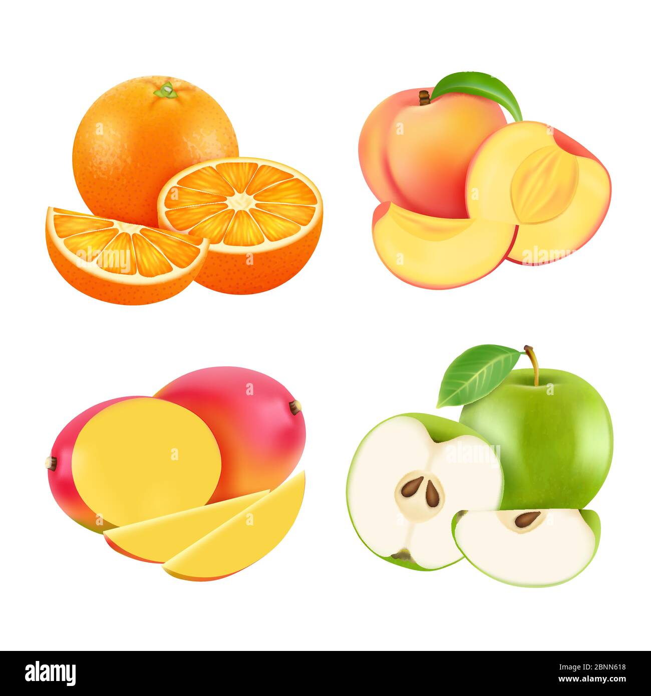 Realistic ripe fresh peach Stock Vector Images - Alamy