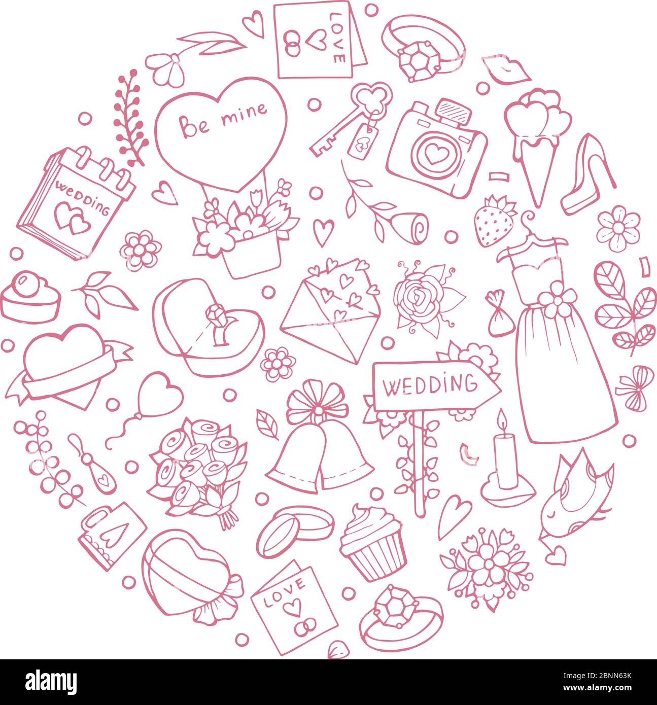 Wedding symbols in circle shape. Vector illustrations of wedding Stock ...