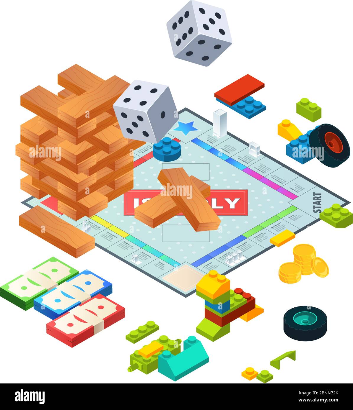 Composition of various boards games. Isometric background pictures of ... Composition of various boards games. Isometric background pictures of ...