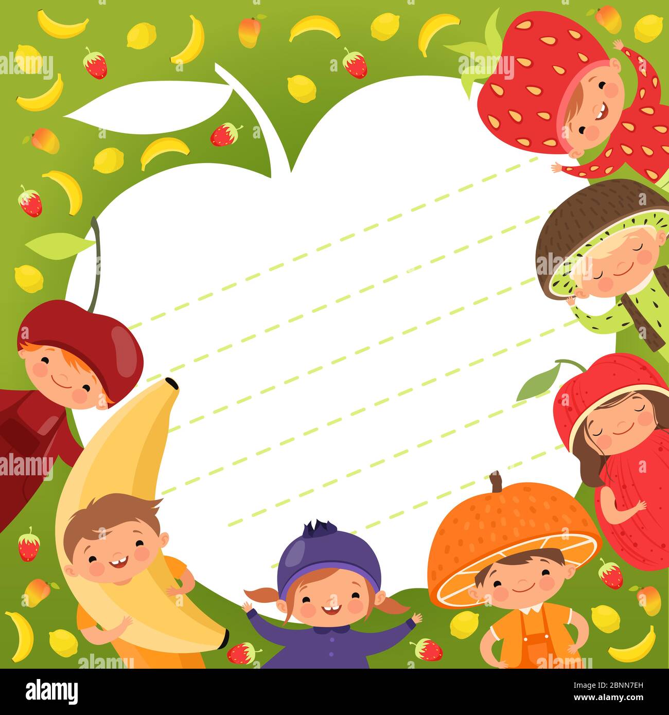 Kids menu template. Colored background with illustrations of happy ...