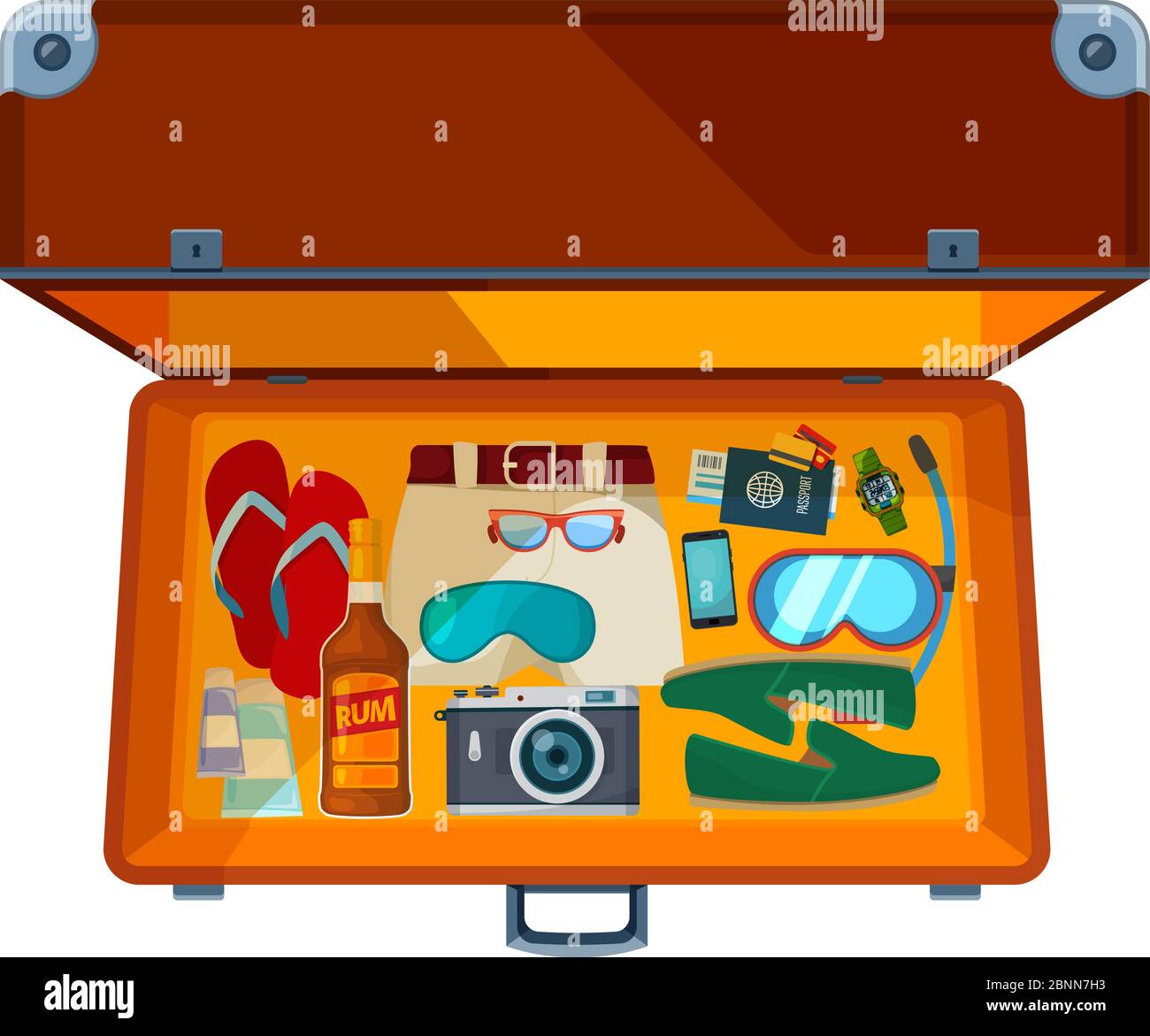 Open suitcases. Illustration of open suitcase with various clothes for ...