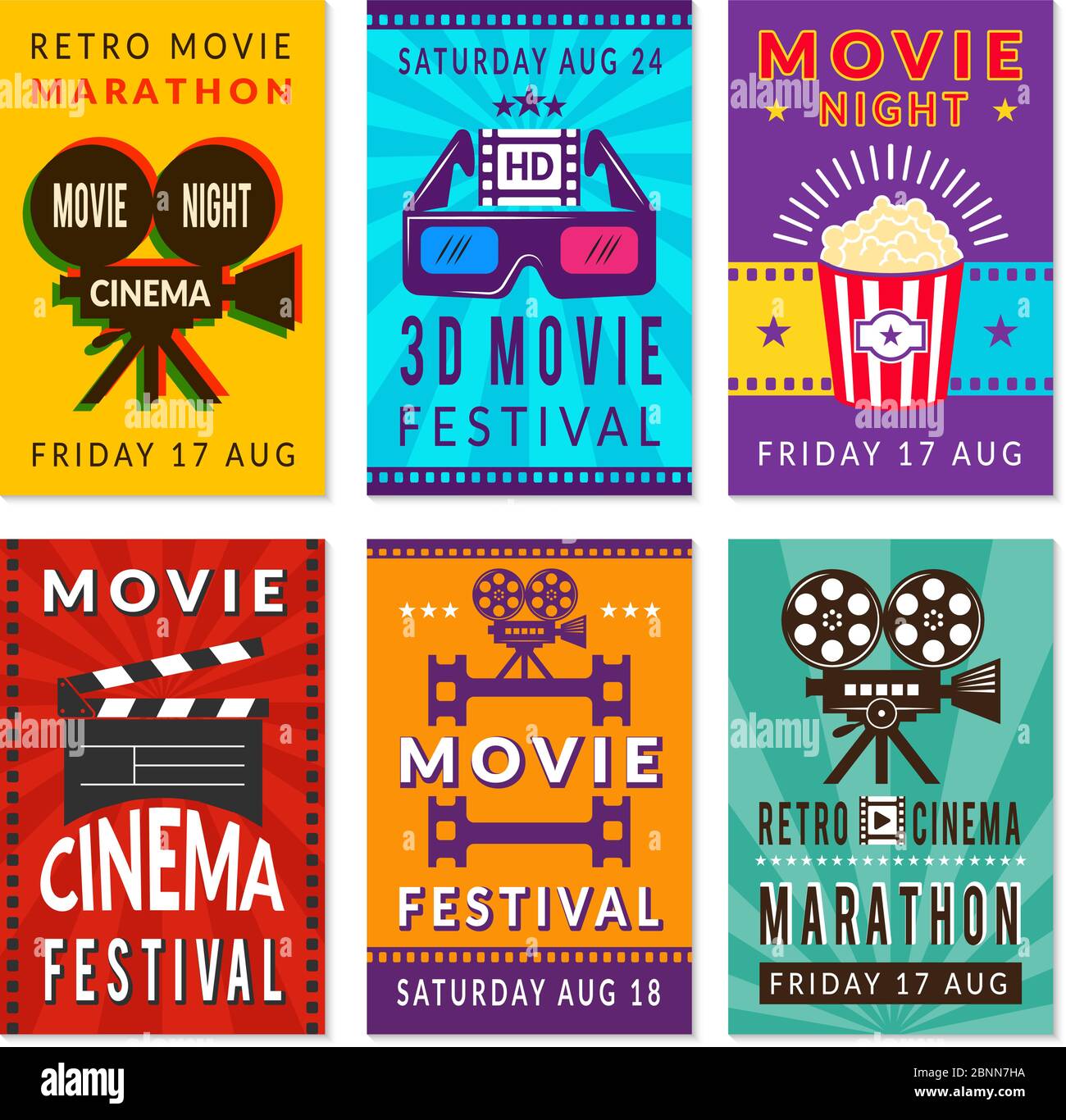Template of cinema cards. Vector designs of various cinema cards Stock ...