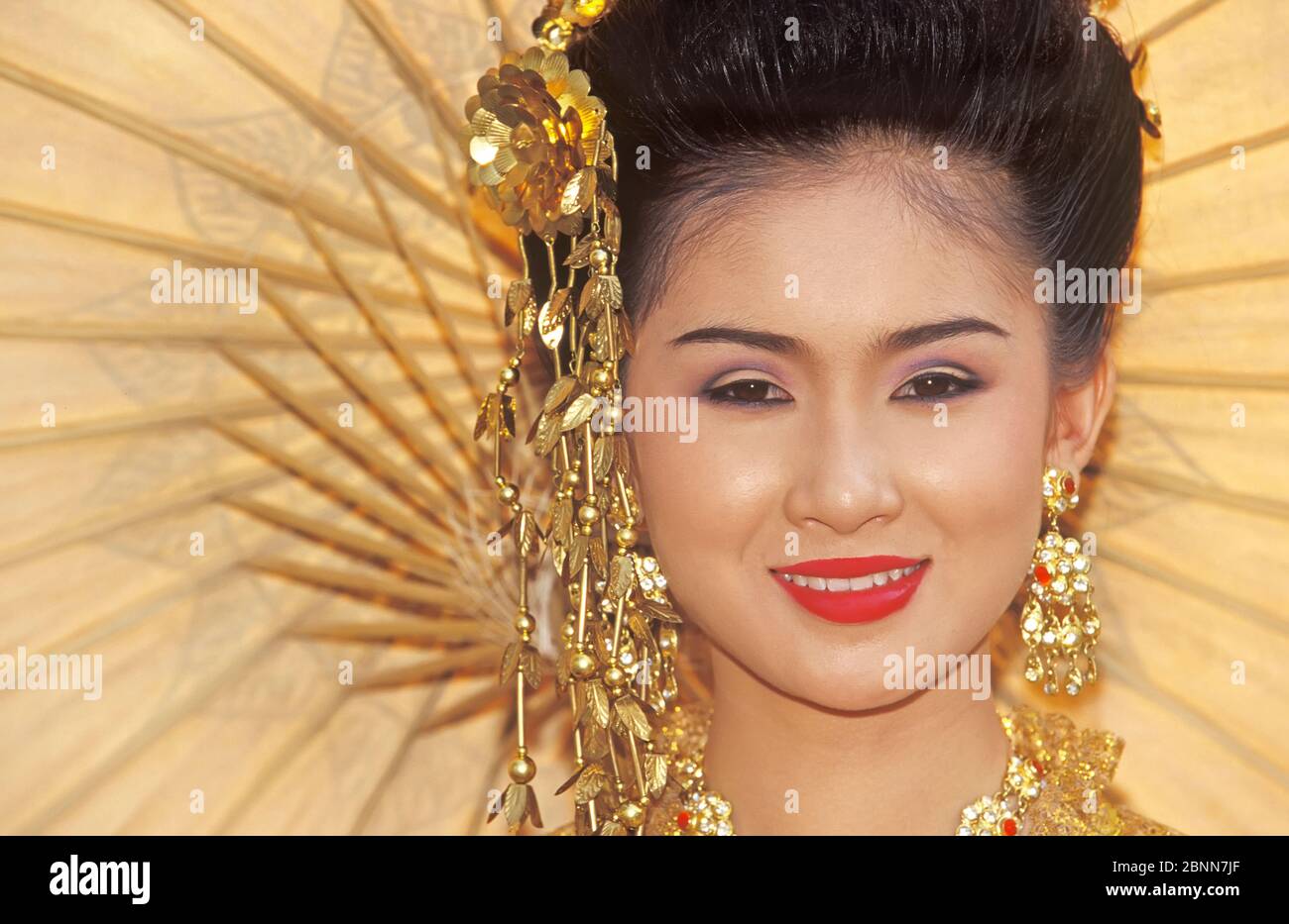Thai woman smiling, Flower festival, Chiang Mai, Thailand, Asia Stock ...